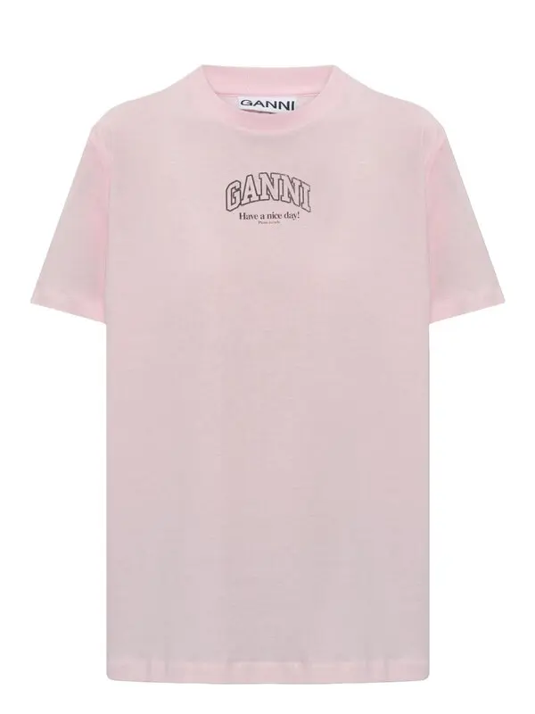 GANNI T-shirt With Printed Logo - Pink