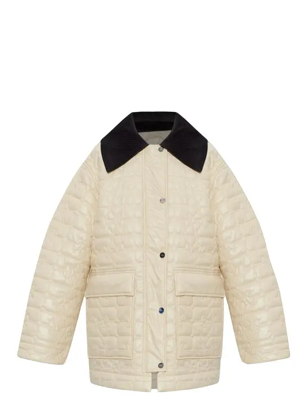 GANNI Insulated Jacket With Corduroy Turtleneck - Cream