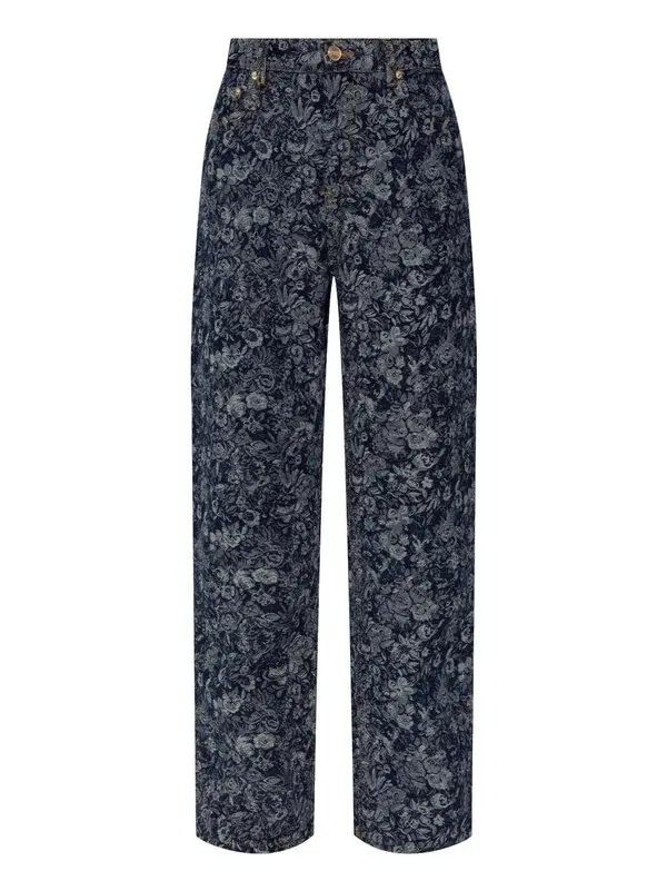 GANNI Floral Print Straight Leg Jeans - Navy Blue
