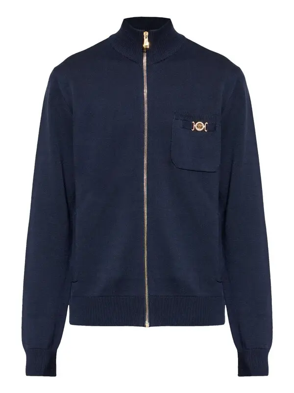 Versace Cardigan With Pocket - Navy Blue