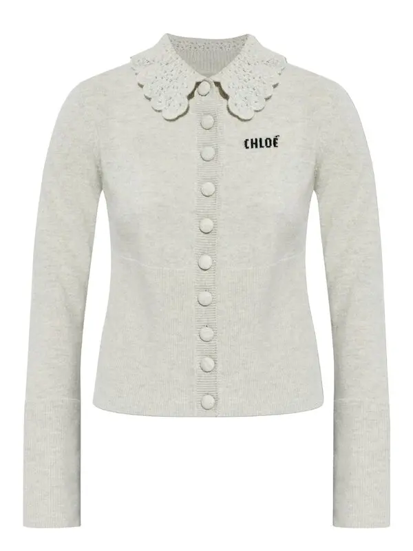 Chloé Wool Cardigan With Openwork Collar - Grey