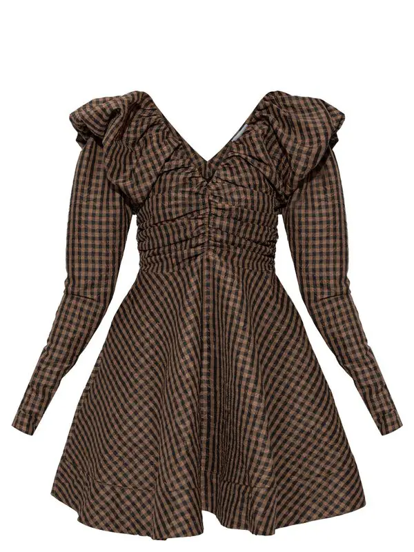 GANNI Plaid Dress - Brown