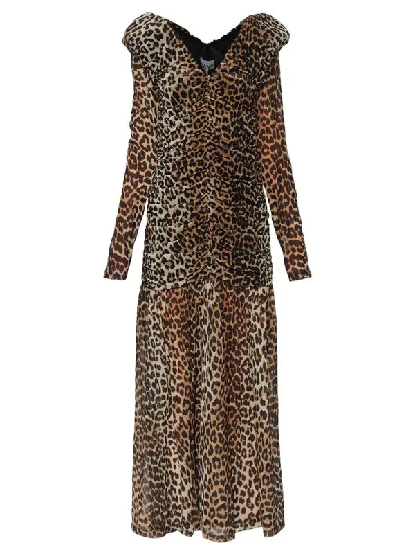 GANNI Animal Print Maxi Dress - Brown