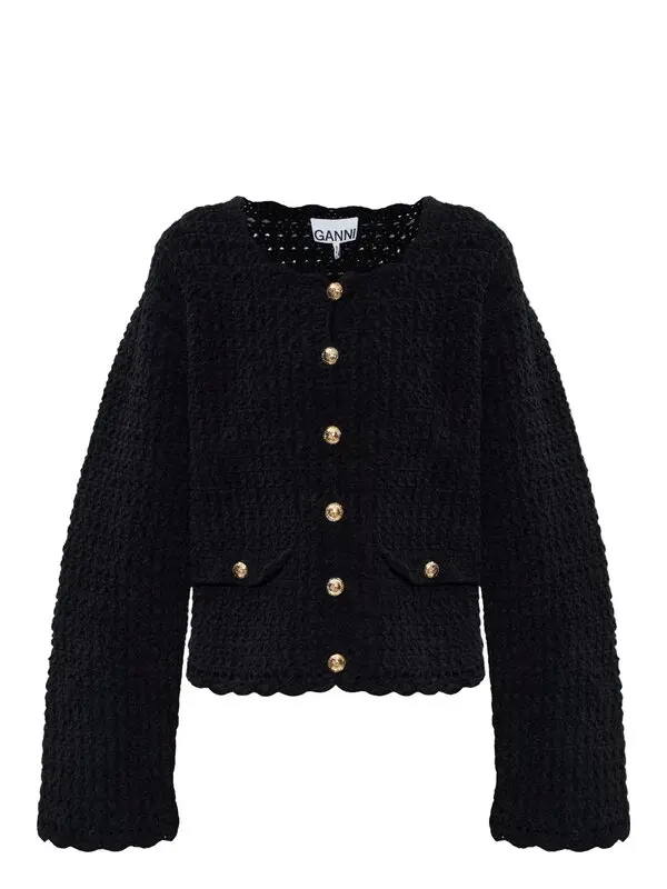 GANNI Cardigan With Decorative Flaps - Black
