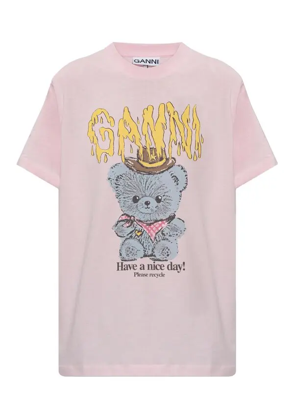 GANNI T-shirt With Colorful Print - Pink