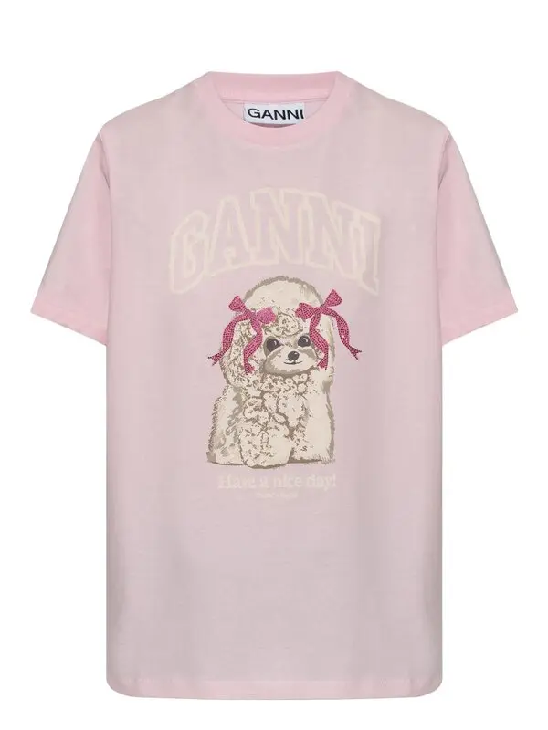 GANNI T-shirt With Graphic - Pink