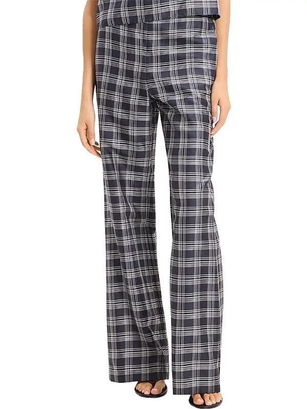 Theory Fluid Silk Plaid Trousers - Navy Multi