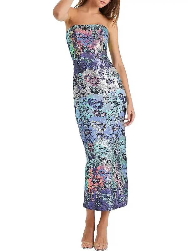 HELSI Leslie Sequin Gown - Blue/silver Floral