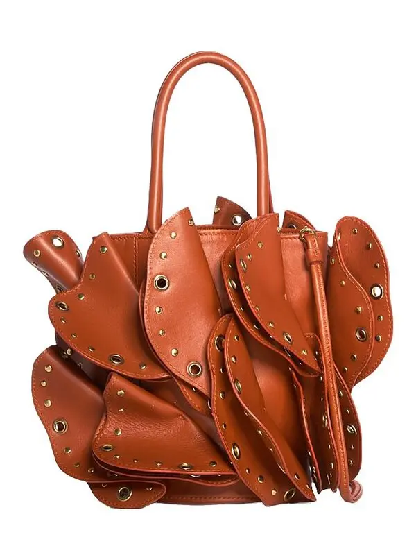 Farm Rio Flower Studded Leather Shoulder Bag - Cuoio