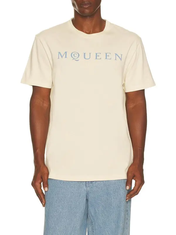 Alexander McQueen Flock T-shirt In Ivory - Gesso & Ice Blue