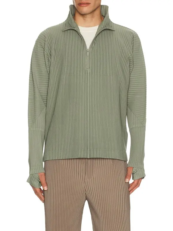 Issey Miyake Monthly Colors November Turtleneck Quarter Zip Pullover - Mangan Green