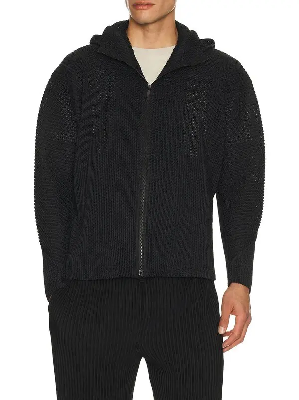 Issey Miyake Wickerwork Mesh Full Zip Hooded Jacket - Black