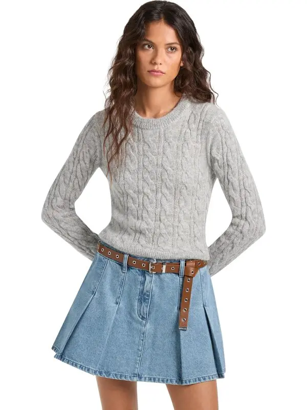Michael Kors Cable Knit Alpaca Blend Crewneck Sweater - Grey