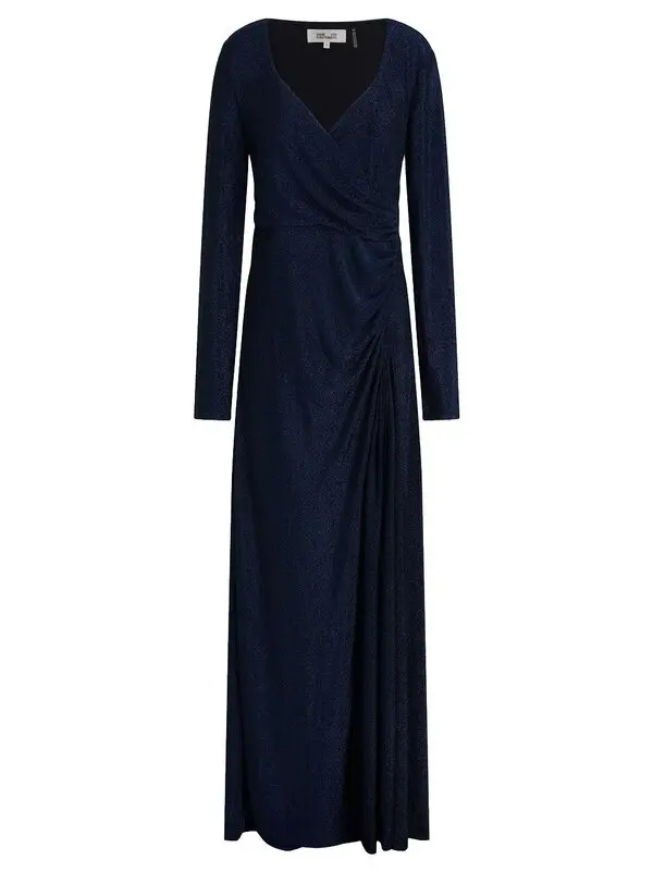 Diane Von Furstenberg Raffi Draped Metallic Jersey Maxi Dress - Navy