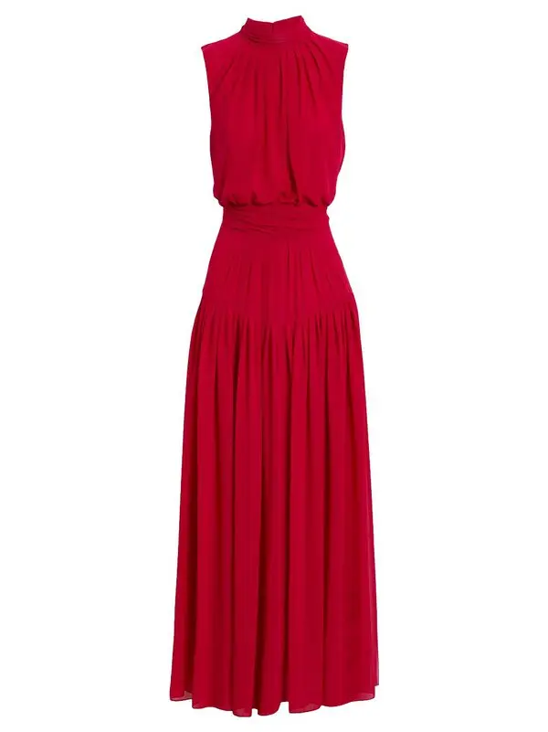 Diane Von Furstenberg Menon Pleated Crepe De Chine Maxi Dress - Crimson