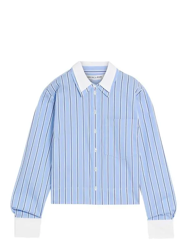 Veronica Beard Maia Cropped Striped Shirt - Light Blue