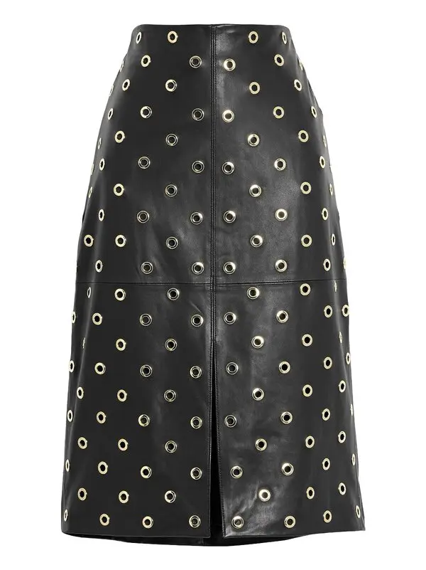 Veronica Beard Leather Skirt With Eyelet Embellishments - Black