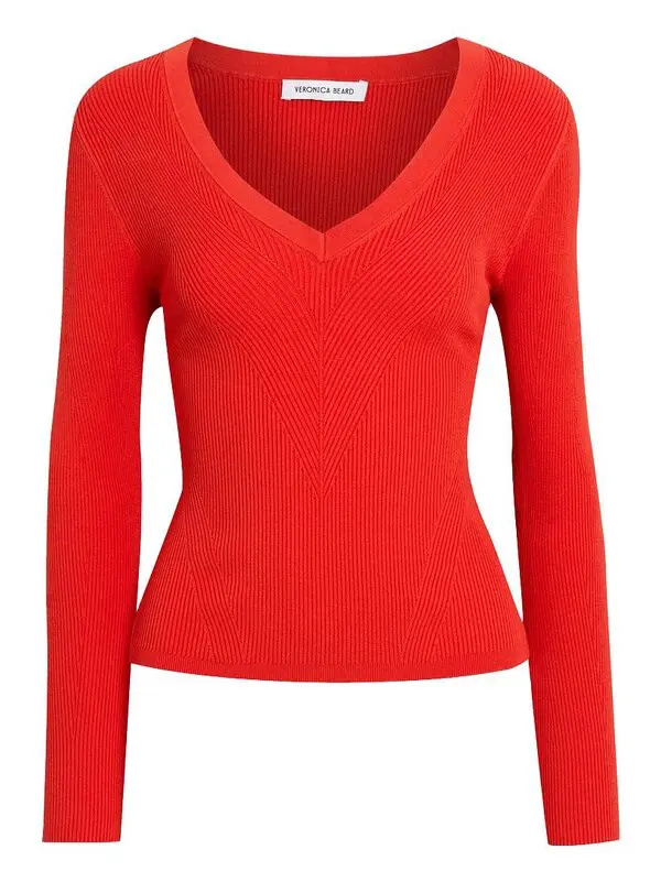 Veronica Beard Callie Ribbed-knit Sweater - Red
