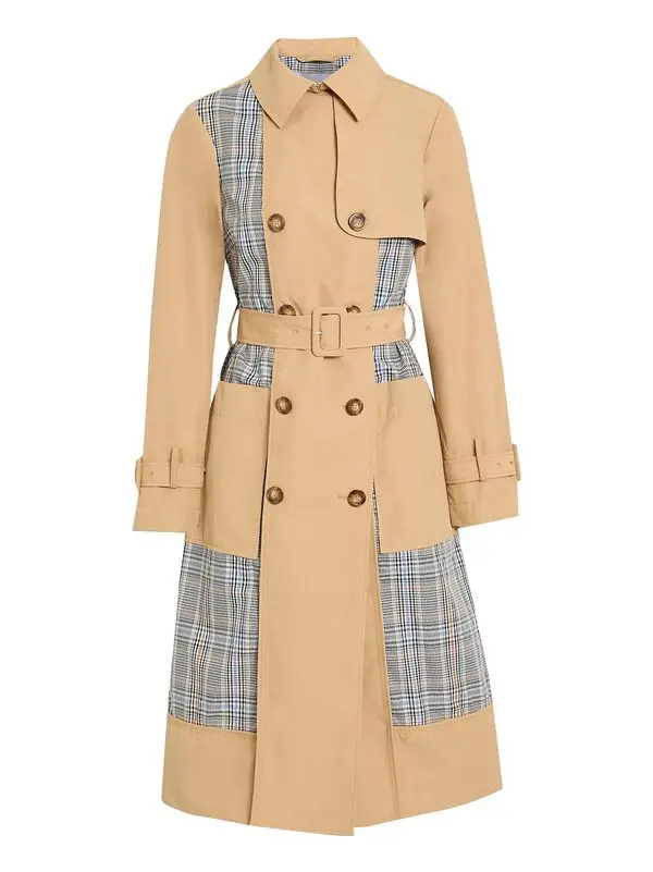 Veronica Beard Liam Checked Patchwork Cotton-blend Trench Coat - Sand