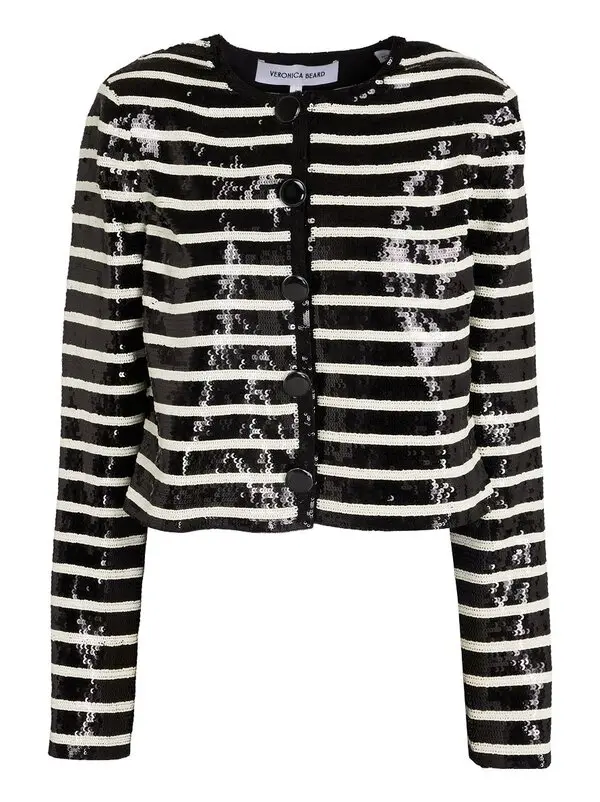 Veronica Beard Mickey Striped Sequined Jacket - Black