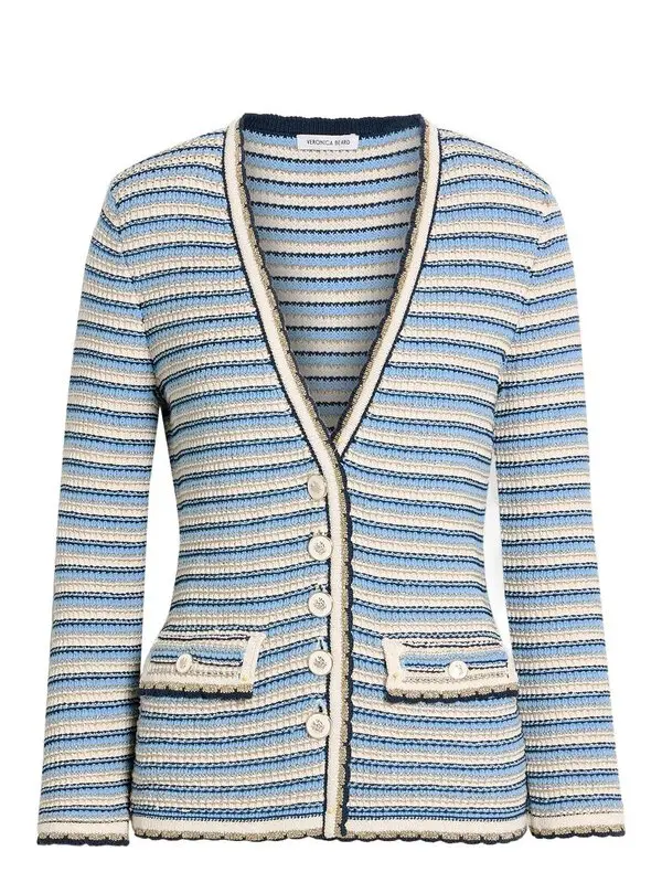 Veronica Beard Ceriani Metallic Striped Jacket - Light Blue