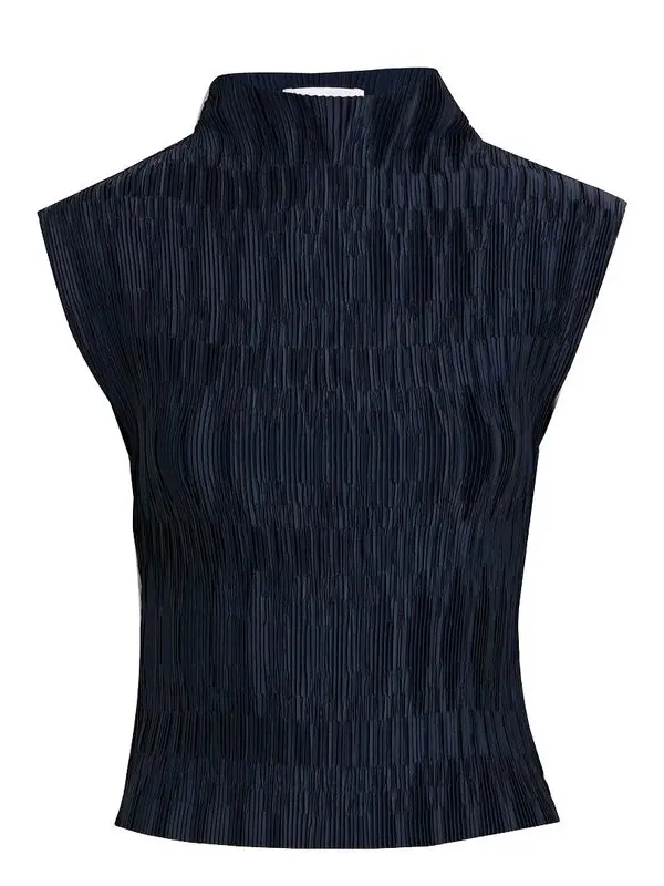 Veronica Beard Foye Plissé-satin Top - Midnight Blue