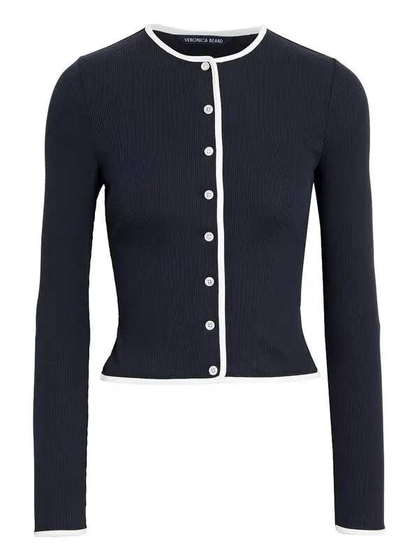 Veronica Beard Wilmer Ribbed Pima Cotton-blend Cardigan - Navy