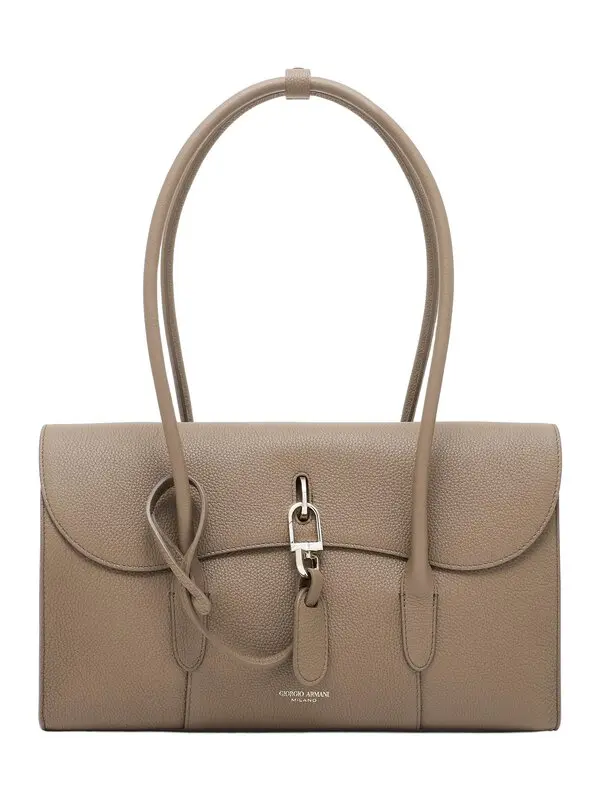 Giorgio Armani Pebbled Leather Shoulder Bag - Brown