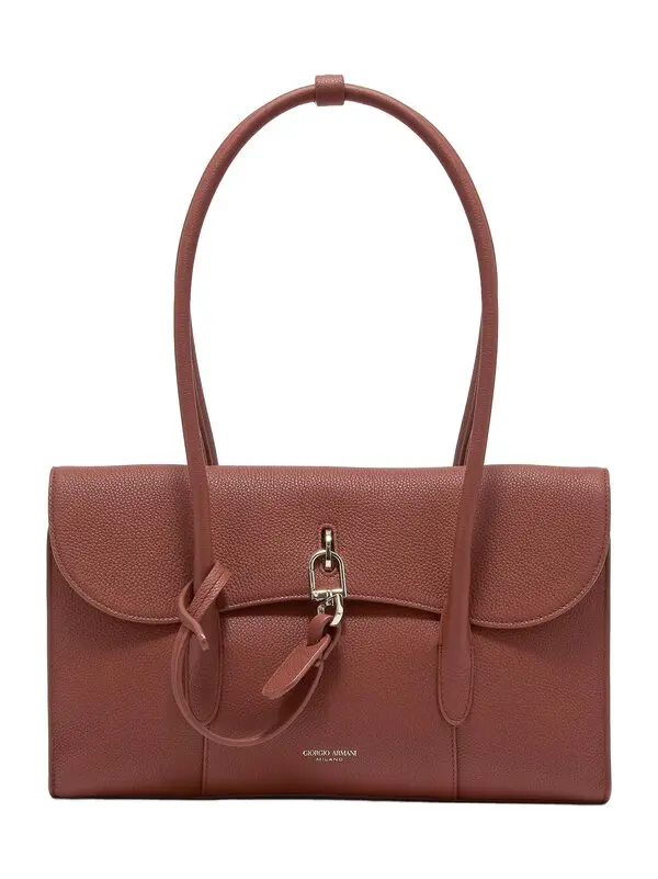 Giorgio Armani Pebbled Leather Shoulder Bag - Red