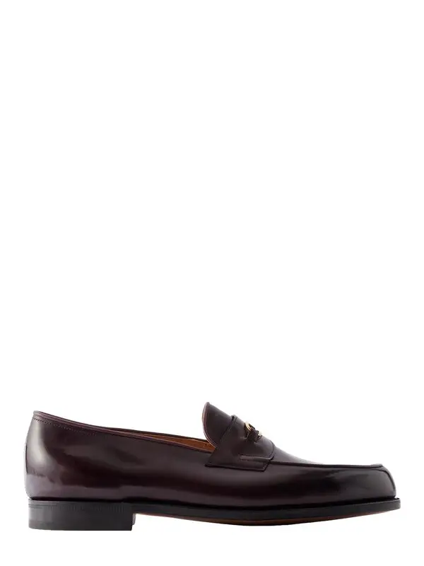 John Lobb Lopez Embellished Leather Penny Loafers - Burgundy