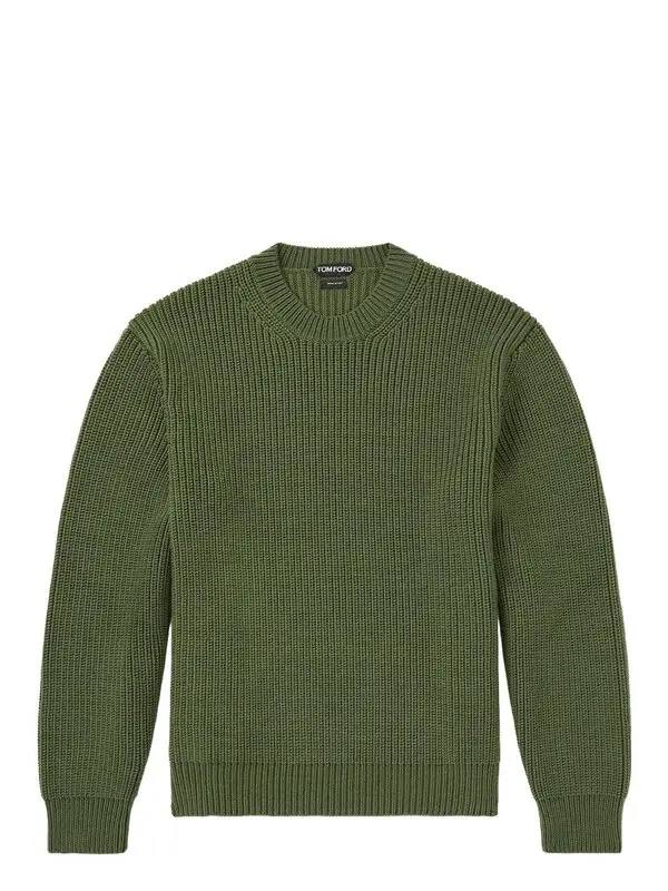 TOM FORD Ribbed Wool Crewneck Sweater - Green