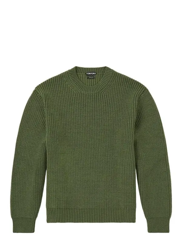 TOM FORD Ribbed Wool Crewneck Sweater - Green