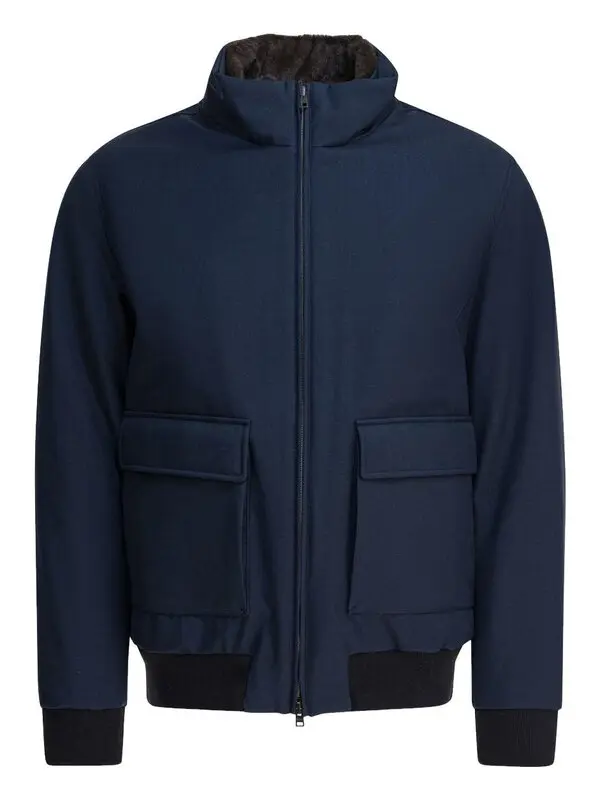 Herno Melange-effect Bomber Jacket - Blue