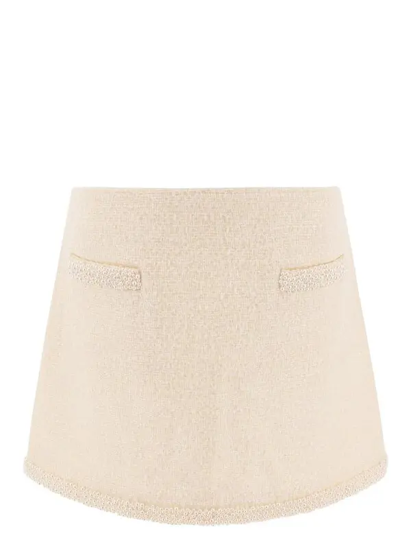 SELF-PORTRAIT Beaded Bouclé Miniskirt - Beige