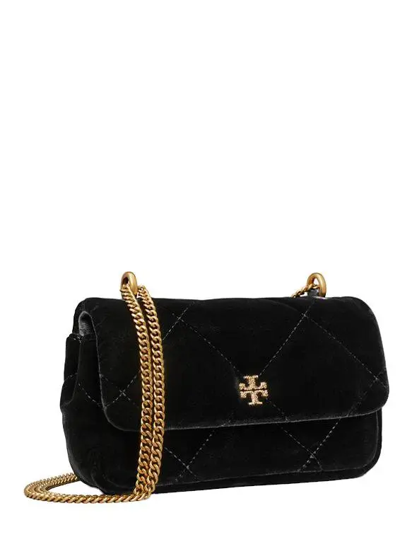 Tory Burch Mini Kira Diamond Quilt Velvet Flap Bag - Black