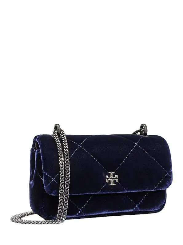 Tory Burch Mini Kira Diamond Quilt Velvet Flap Bag - Perfect Navy