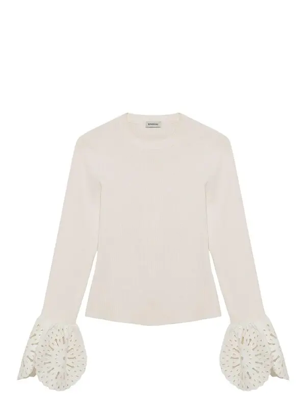Simkhai Elyse Embroidered Cuff Top - White