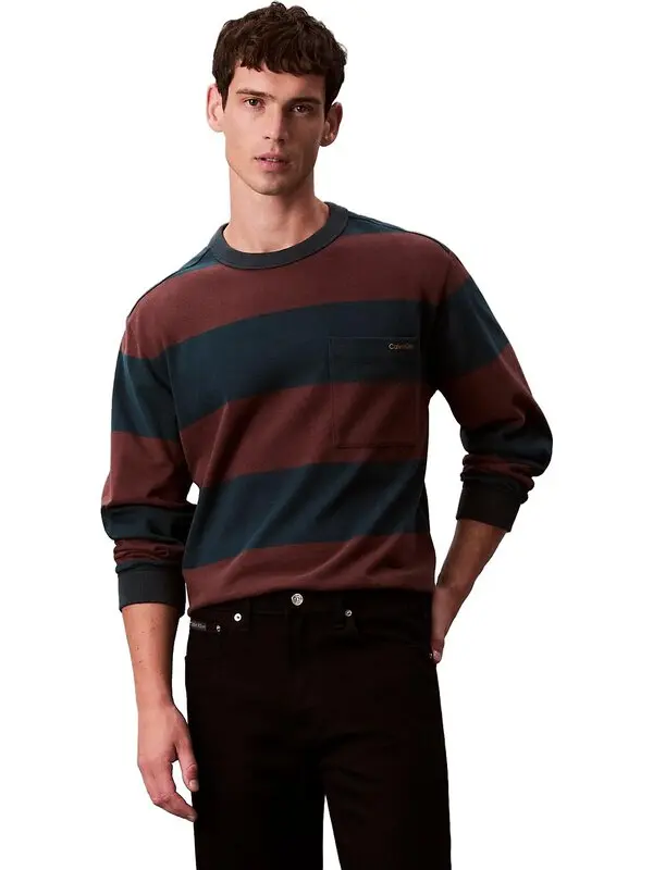 Calvin Klein Stripe Relaxed Long Sleeve T-shirt - Nurture Navy