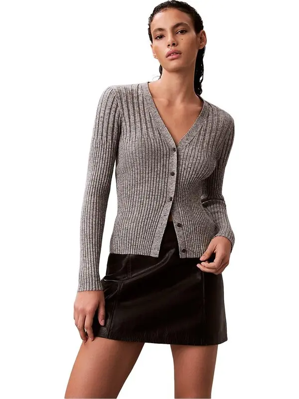 Calvin Klein Mouline Ribbed Cotton Cardigan - Quiet Gray Melange