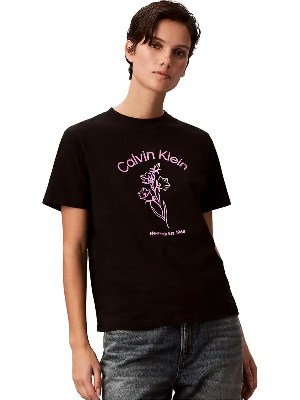 Calvin Klein Floral Logo Graphic Classic T-shirt - Black