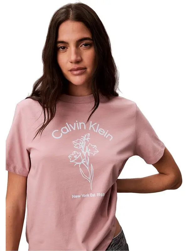 Calvin Klein Floral Logo Graphic Classic T-shirt - Windsor Rose