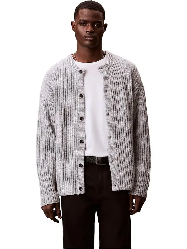 Calvin Klein Cotton Blend Ribbed Cardigan - Heroic Grey Heather