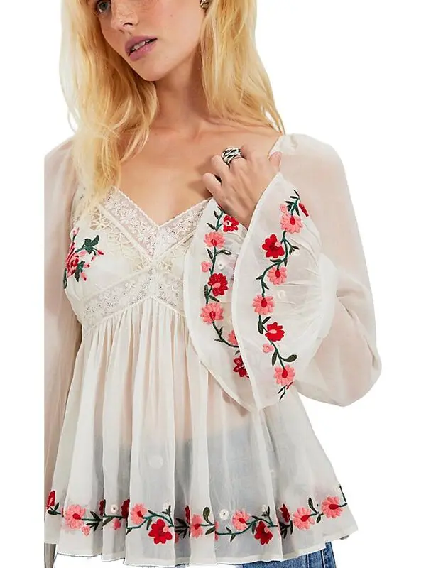 Free People Sienna Embroidered Top - Ivory