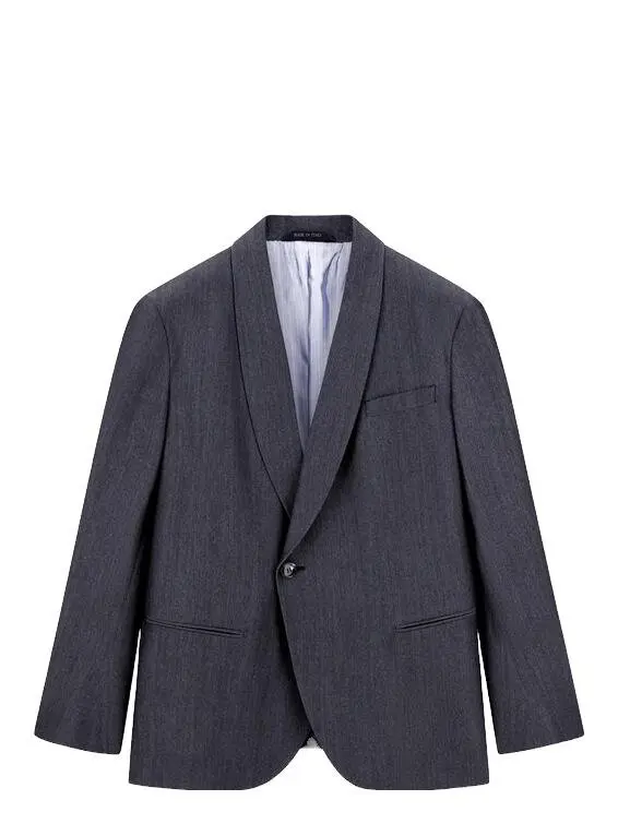 Giorgio Armani Single-breasted Jacket In Denim-effect Virgin Wool, Abaca And Silk - Black