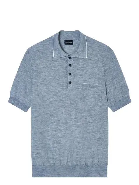 Giorgio Armani Polo Shirt In Cashmere And Silk - Blue