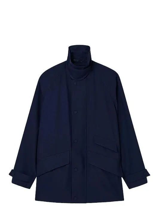 Giorgio Armani Wool And Silk Canvas Pea Coat - Navy
