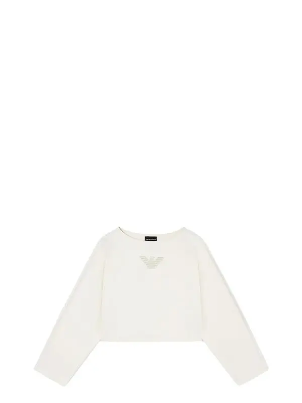 Emporio Armani Double Jersey Cropped Sweatshirt With Eagle Embroidery - White