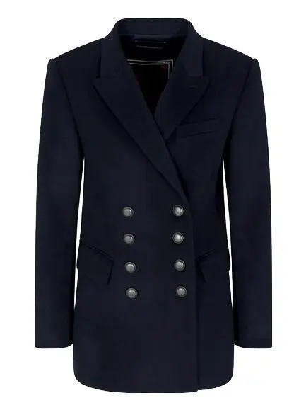 Emporio Armani Double-breasted Blazer In Wool And Cashmere - Blue / Navy