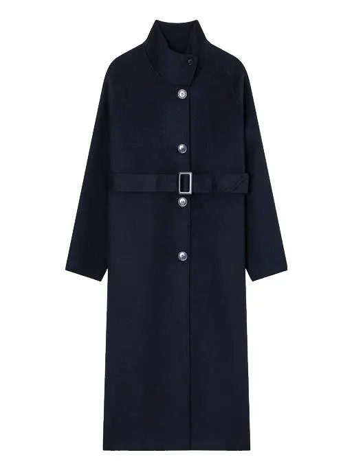 Emporio Armani Wool-blend Coat With Belt - Blue / Navy