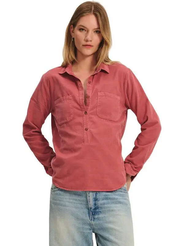 Velvet By Graham & Spencer Arielle Corduroy Shirt - Burgundy / Denim / Pink